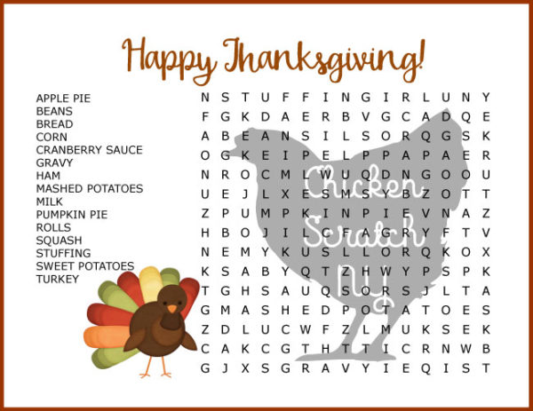Fall Thanksgiving Word Search